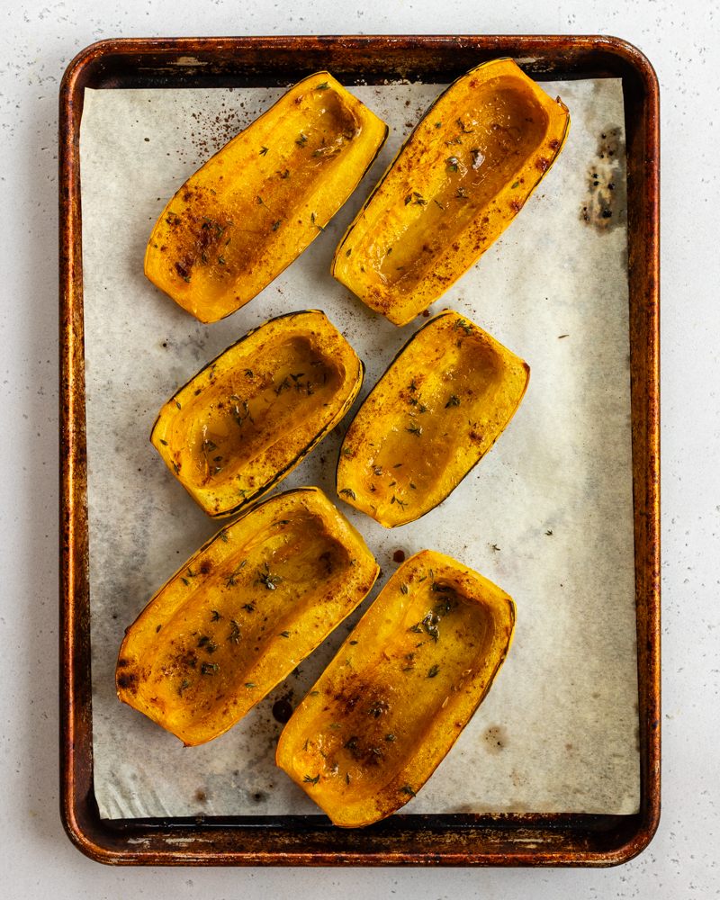 Simple Roasted Delicata Squash Halves with Maple & Thyme • Daisybeet
