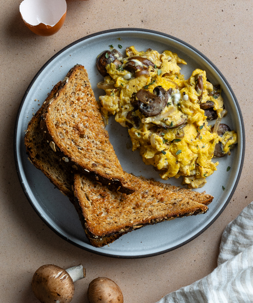 Mushroom & Herb Scrambled Eggs with Cottage Cheese • Daisybeet